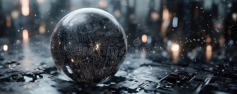 Futuristic Glass Sphere with Digital Cityscape Reflections in a High ...