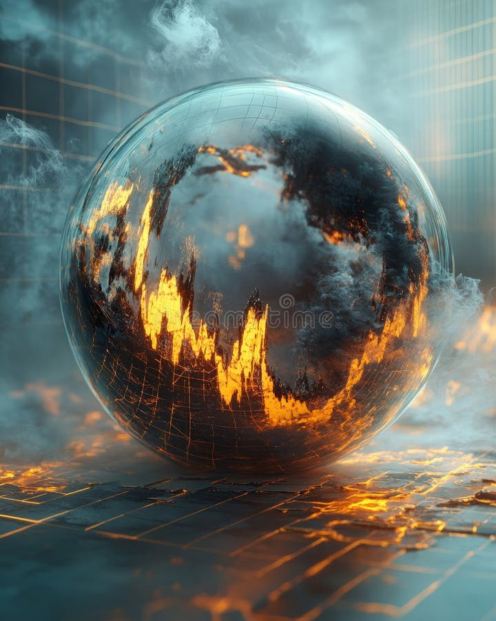 Futuristic Glass Sphere with Fiery Reflections Stock Illustration ...