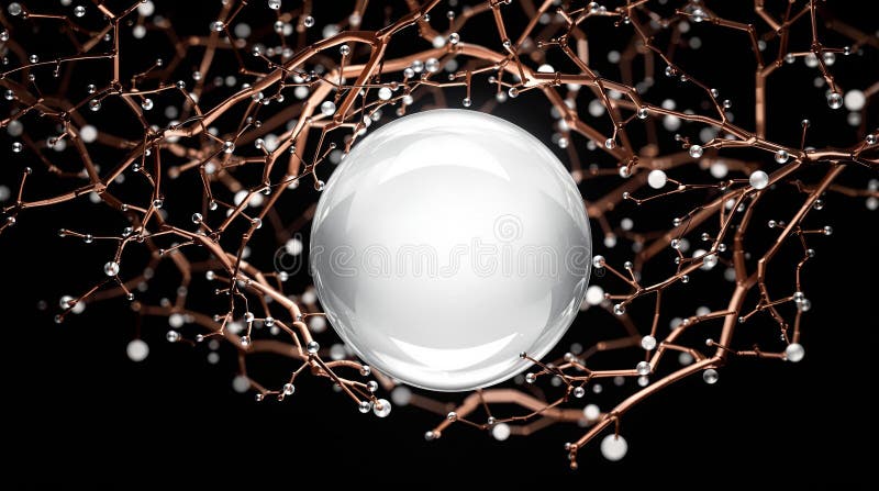 Futuristic Glass Sphere Intertwined with Copper Branch Network and ...