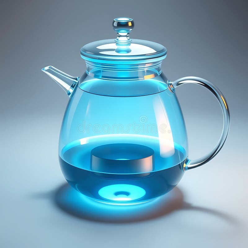 A Futuristic Glass Teapot Filled with Glowing Blue Liquid Stock ...