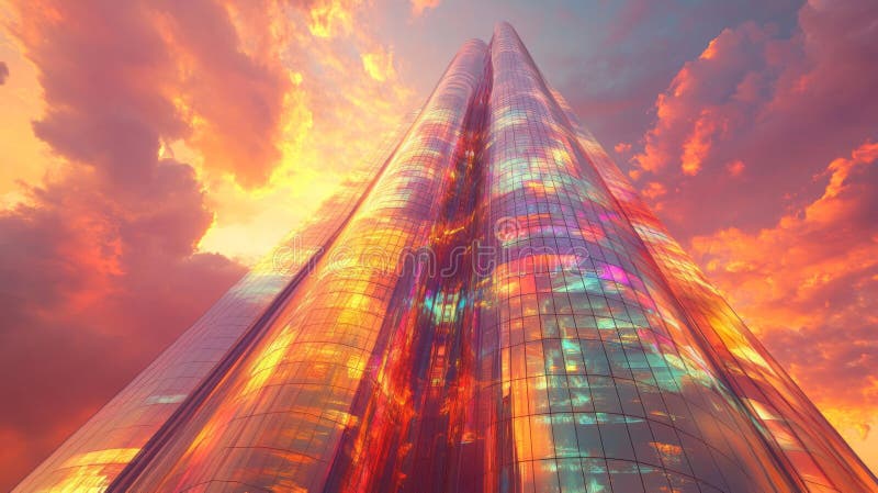 Futuristic Glass Tower at Sunset Stock Illustration - Illustration of urban, digital: 370227716