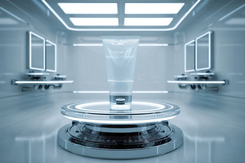 Futuristic Glass Tube in High-Tech Laboratory with Sci-Fi Lighting and ...