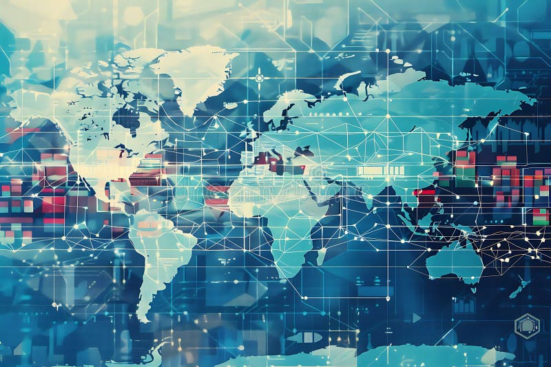 Futuristic Glass Wall with a Dynamic Map Display. Stock Illustration ...