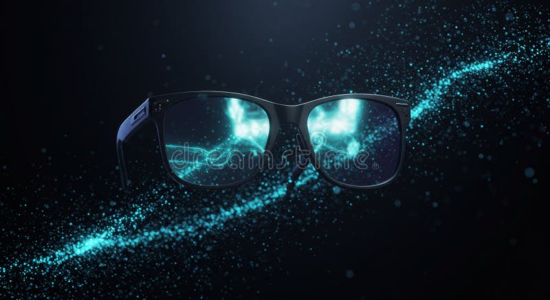 Futuristic Glasses with Glowing Blue Particles Stock Illustration ...