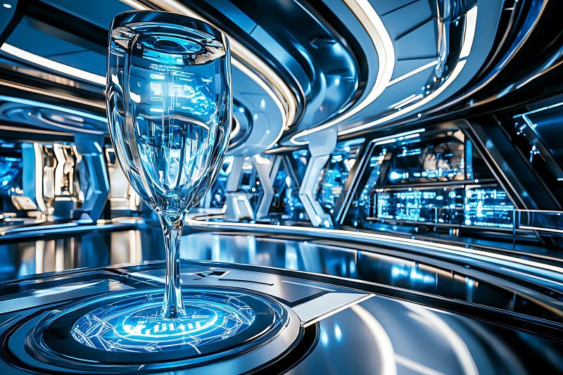Futuristic Glassware on a HighTech Surface a Closeup of a Crystal Glass ...