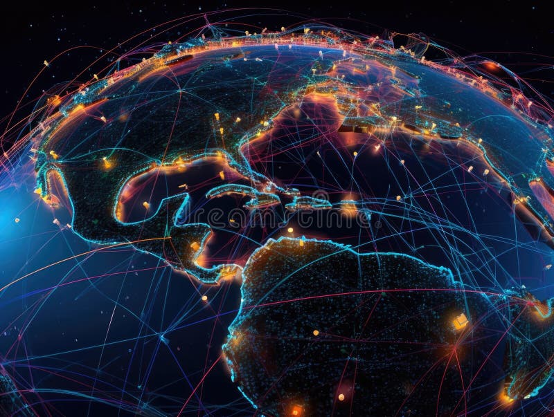 Futuristic Global AI Technology Map Stock Illustration - Illustration ...