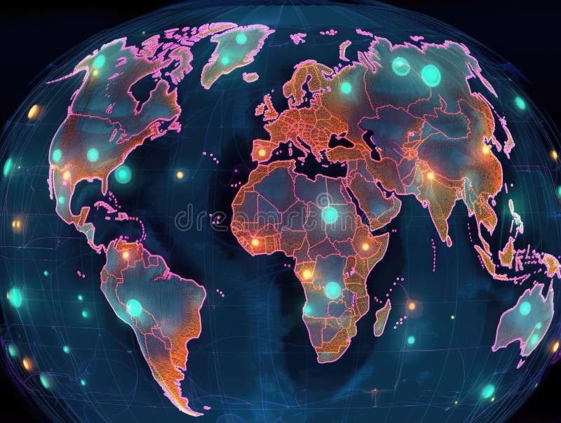 Futuristic Global AI Technology Map Stock Illustration - Illustration ...