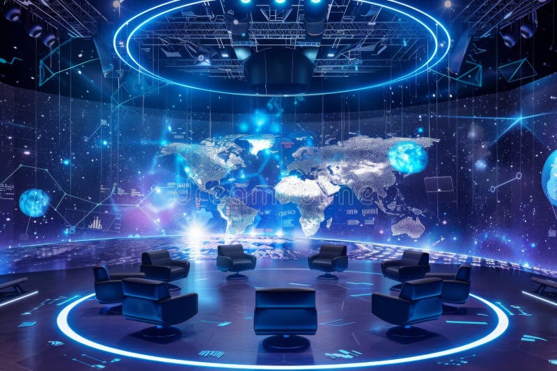 Futuristic Global Command Center with Digital World Map Stock ...