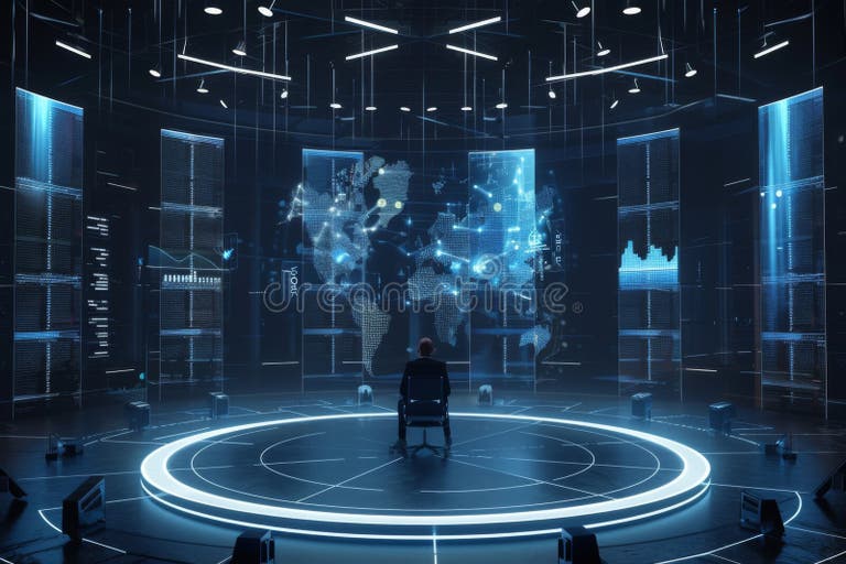 Futuristic Global Command Center with Digital World Map Stock ...