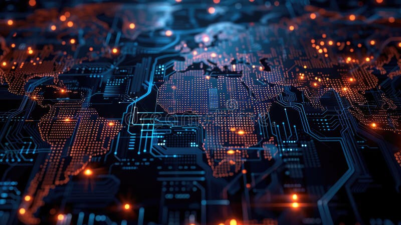 Futuristic Global Connectivity: Illuminated Technological Map. Stock ...