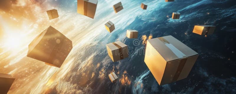 Futuristic Global Logistics Concept with Cardboard Boxes Floating Above ...