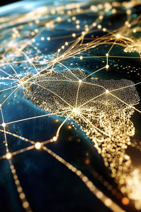 A Futuristic Global Map with 3D Elevation and Illuminated Data ...