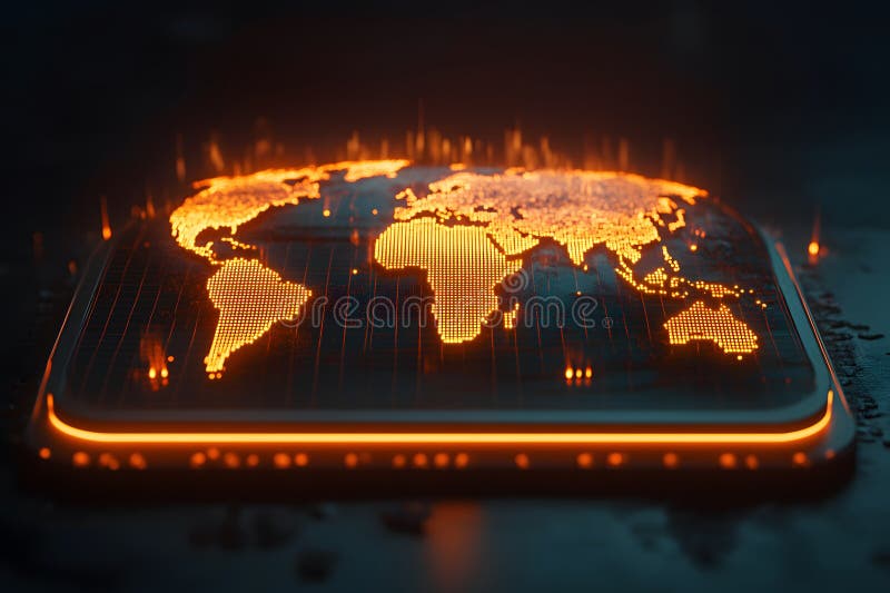 Futuristic Global Map Display with Illuminated Continents for ...