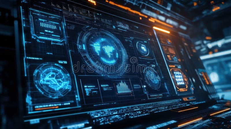 Futuristic Global Monitoring System Displaying World Map Data Analysis ...