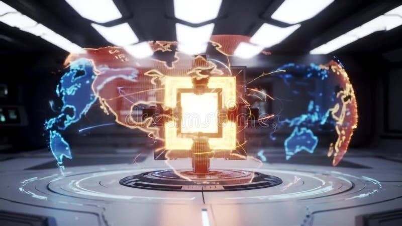 Futuristic Global Network System: Illuminated Cube and Holographic ...