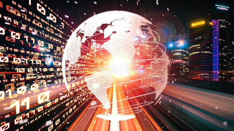 Futuristic Global Network and Tacit Digital Data Transfer 3D Graphic ...