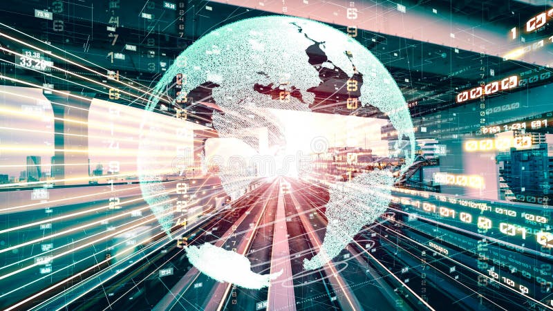 Futuristic Global Network and Tacit Digital Data Transfer 3D Graphic ...