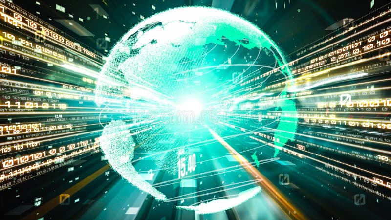 Futuristic Global Network and Tacit Digital Data Transfer 3D Graphic ...