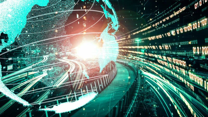 Futuristic Global Network and Tacit Digital Data Transfer 3D Graphic ...