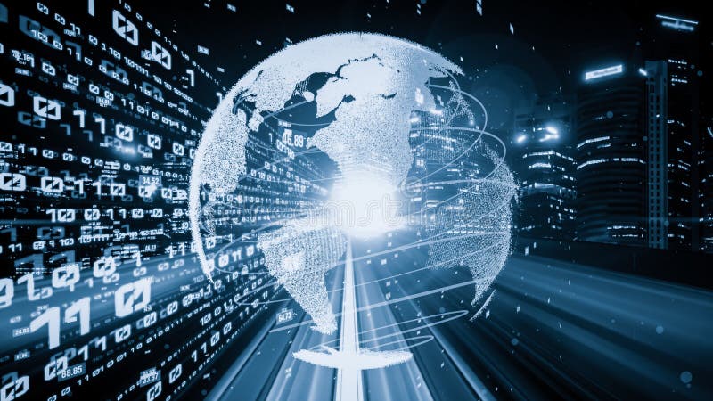 Futuristic Global Network and Tacit Digital Data Transfer 3D Graphic ...