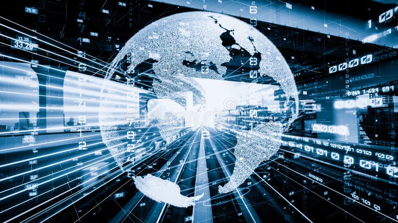 Futuristic Global Network and Tacit Digital Data Transfer 3D Graphic ...