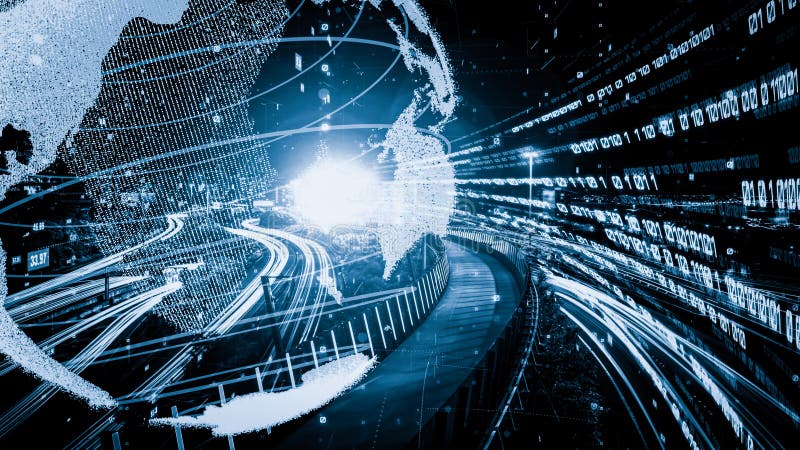 Futuristic Global Network and Tacit Digital Data Transfer 3D Graphic ...