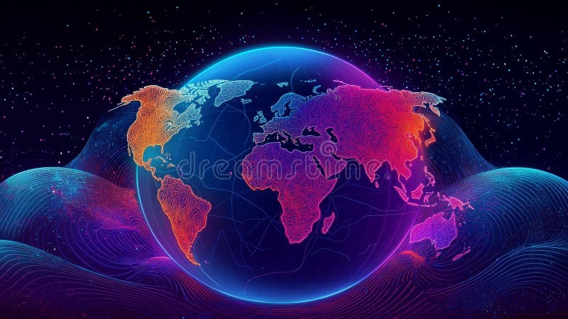 Futuristic Global Network Technology Showcasing Connection Nodes and Business Communication ...