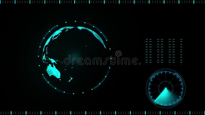 Futuristic Global Surveillance Rotating Earth Radar Scan Interface ...