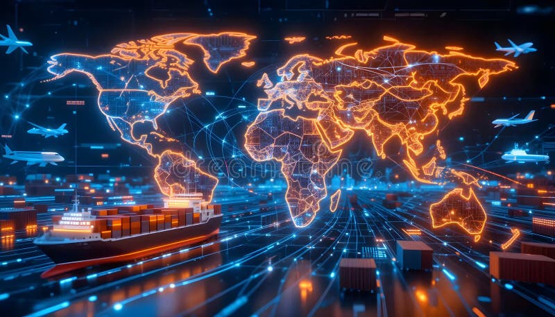 Futuristic Global Trade and Supply Chain Infographic Stock Illustration ...