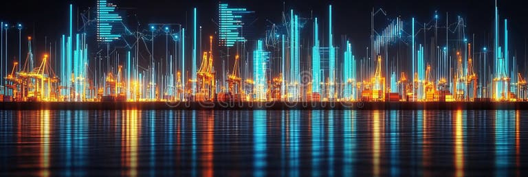 Futuristic Global Trade Visualization at a Modern Seaport with Advanced ...