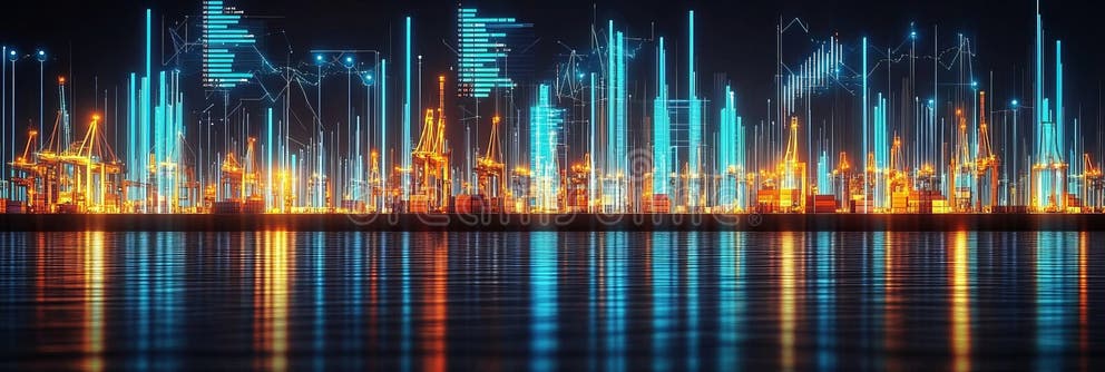 Futuristic Global Trade Visualization at a Modern Seaport with Advanced ...