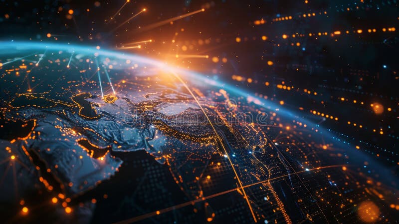 Futuristic Globe with Digital Graphics and Interconnected Network in a ...