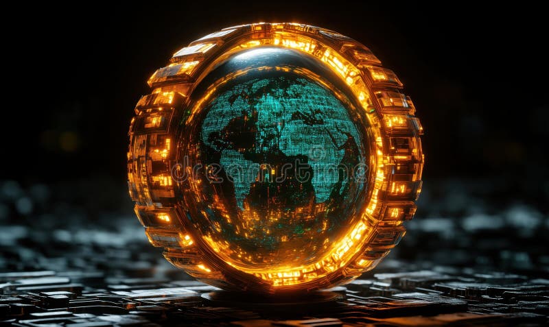 Futuristic Globe with Glowing Circuitry and Digital World Map in a High ...