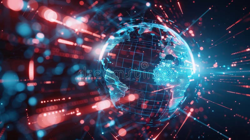 Futuristic Globe Surrounded by Digital Graphics and Interconnected ...
