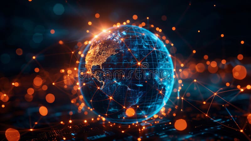 Futuristic Globe Surrounded by Interconnected Lines and Dots, Symbolizing Global Connectivity ...