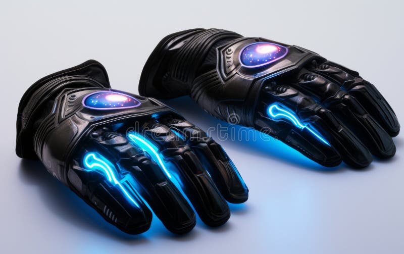 A Futuristic Gloves with Glowing Blue Lights Stock Illustration ...