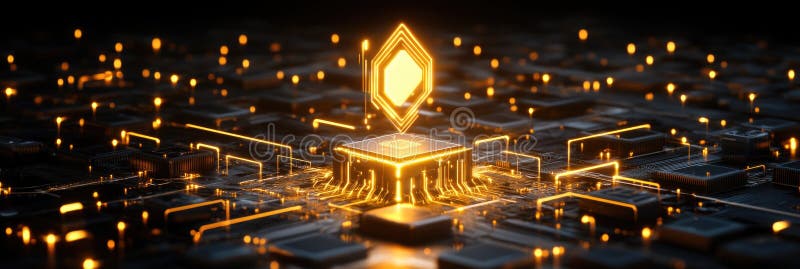 Futuristic Glow of a Neon Circuit Board with Central Processing Unit ...