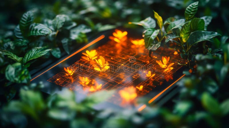Futuristic Glow Orange Plants Screen Technology Nature Stock ...
