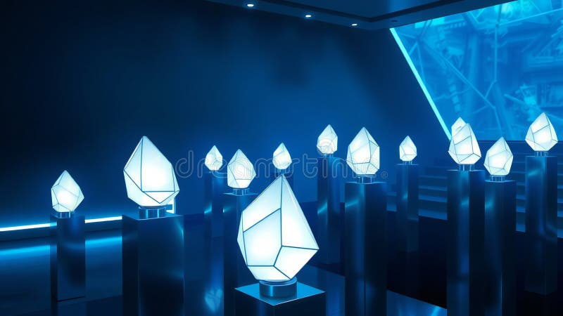 Futuristic Glowing Abstract Lamps Background Stock Photo - Image of ...