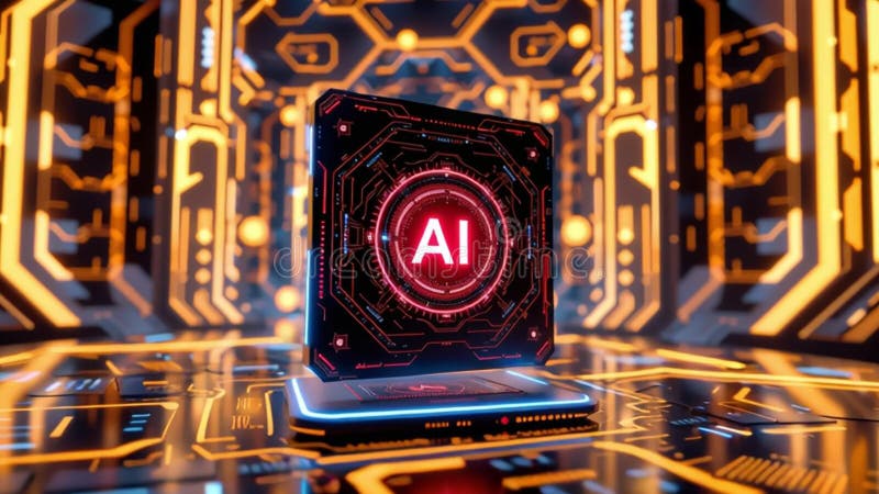 Futuristic Glowing AI Chip in Neon Data Center, Advanced Technology Innovation, Artificial ...