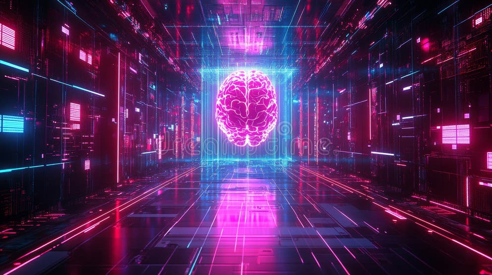 Futuristic Glowing AI Digital Brain Core, Digital Mind Powered. Technology, Concept, 3D Render ...