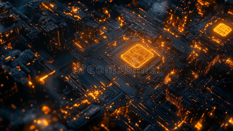Futuristic Glowing Ai Microchip Surrounded Digital Technological ...