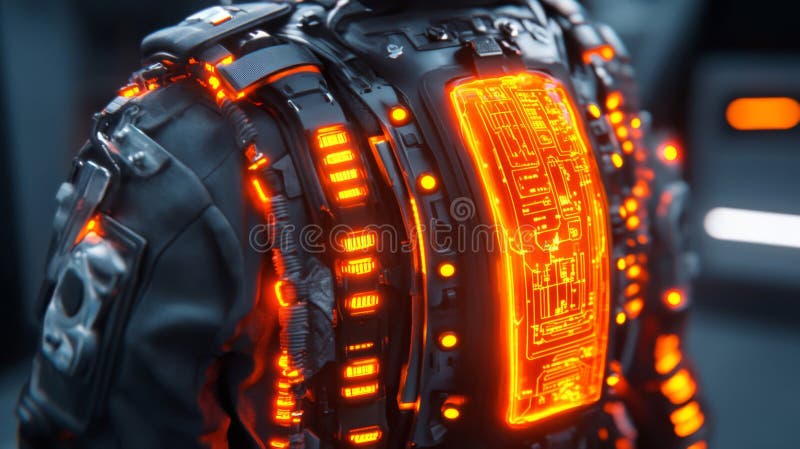 Futuristic Glowing Armor Suit Back View Close-up Stock Illustration ...