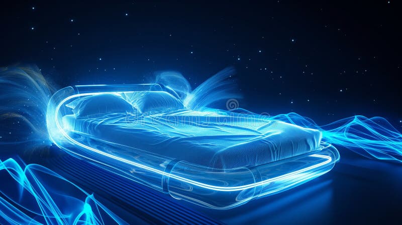 Futuristic Glowing Bed Design Floating Starry Night Sky Stock Photos ...