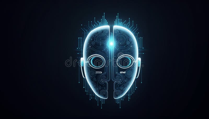 A Futuristic, Glowing Blue Artificial Intelligence Cyborg Face Against ...