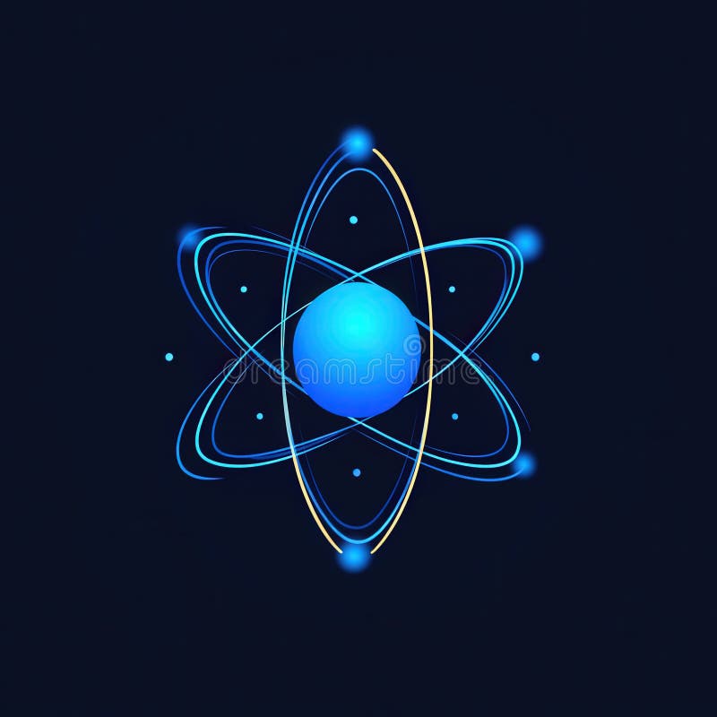 Futuristic Glowing Blue Atom Model on Dark Background Stock ...
