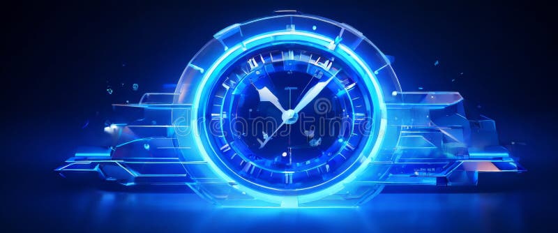 Futuristic Neon Blue Clock Design with Glowing Elements Stock ...