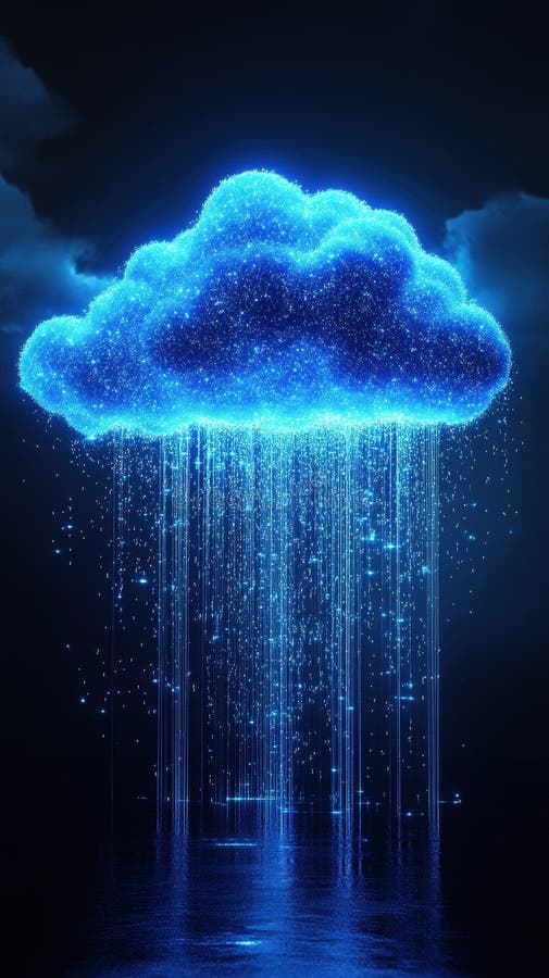 Futuristic Glowing Blue Cloud with Digital Rainfall Stock Photo - Image ...