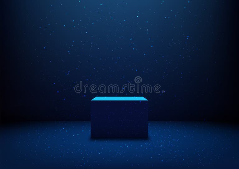 Futuristic Glowing Blue Cube Platform in a Dark Dramatic Scene with ...