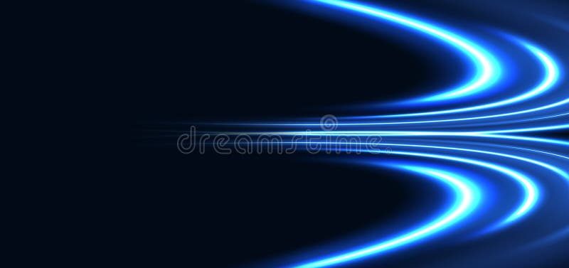 Futuristic Glowing Blue Curved Rays on Dark Blue Background Stock ...
